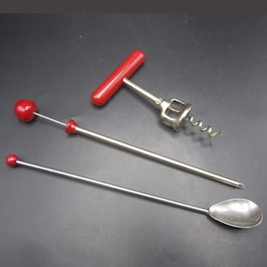 Red Bakelite Bar Tools Vintage Barware Bakelite Corkscrew Cocktail ...
