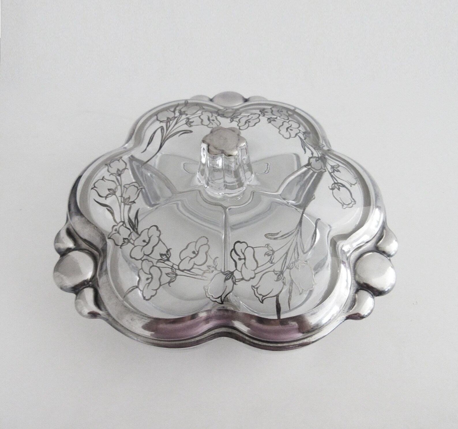 Duncan Miller Canterbury Candy Box 3 Part Frosted and Silver Overlay ...