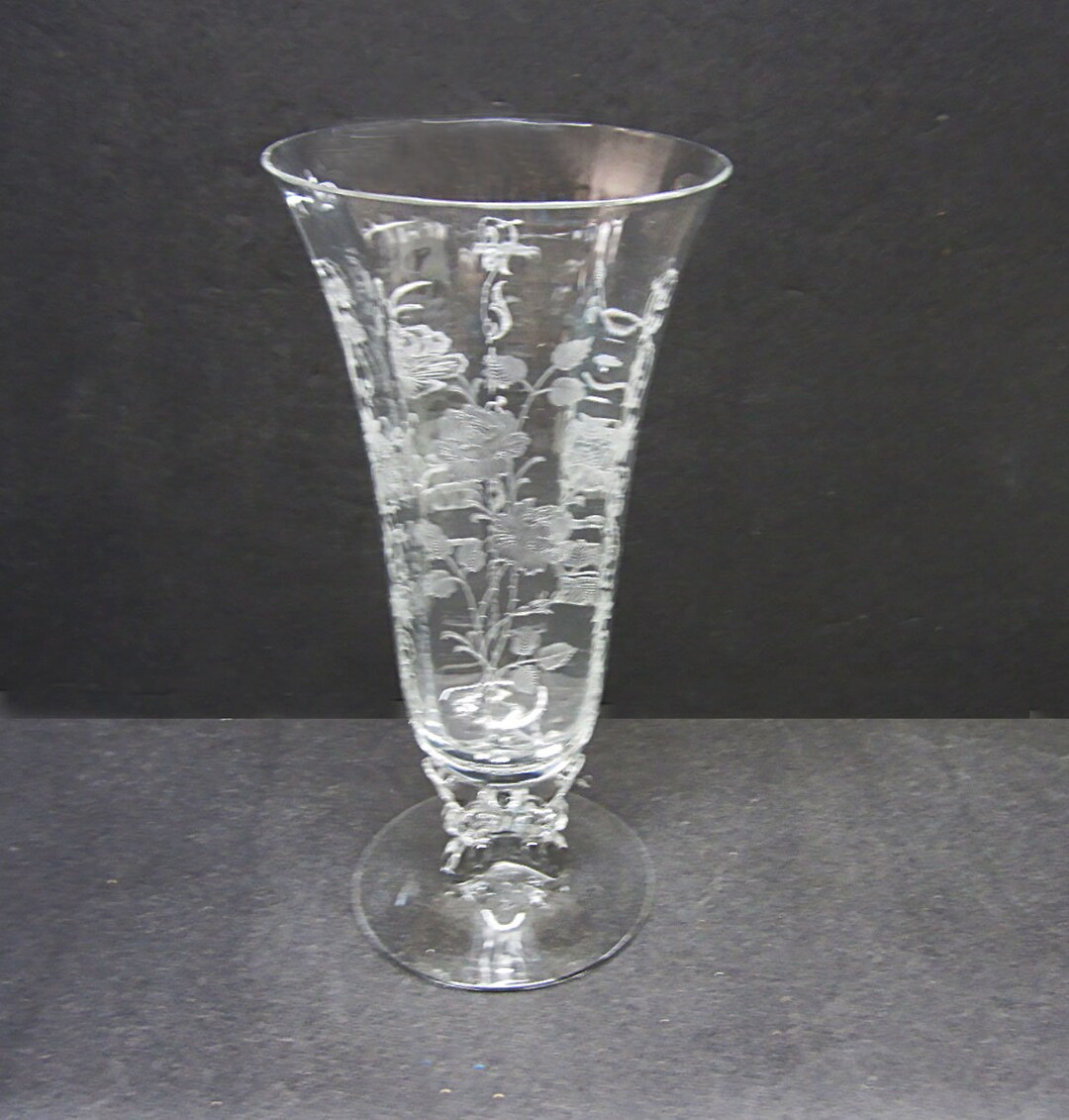 Fostoria Midnight Rose Etch #2470 Scroll Stem Deco Vase - Elegant ...