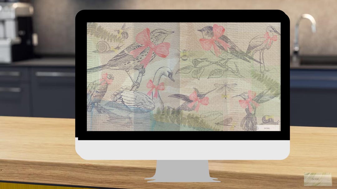 Matching Set “birds and Bow” Inspired Desktop Wallpaper and Phone ...