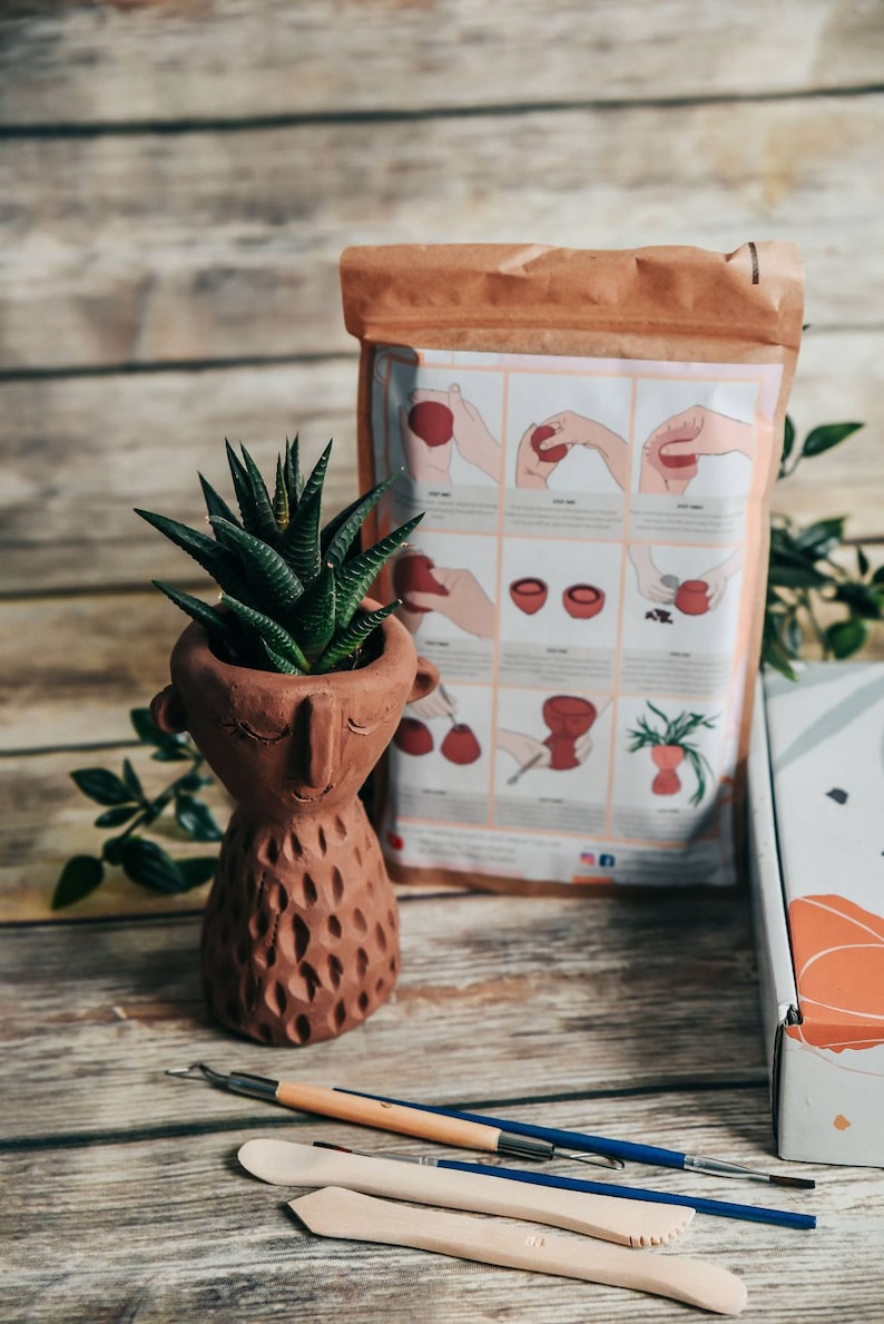 DIY Clay Plant Pot Kit: Air Dry Pottery, Home Decor Craft - Etsy
