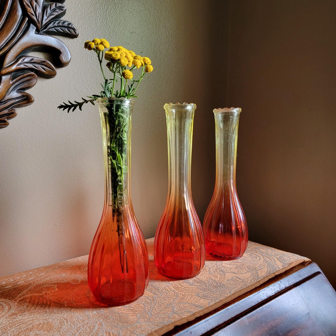 Mcm Amberina Glass Vase50s Jeanette Glassware Vintage Ombre Yellow ...