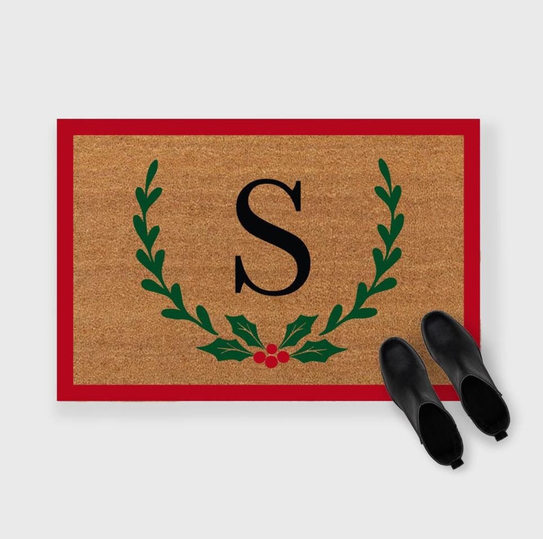 Christmas Wreath Doormat,christmas Doormat,holly Doormat,christmas ...