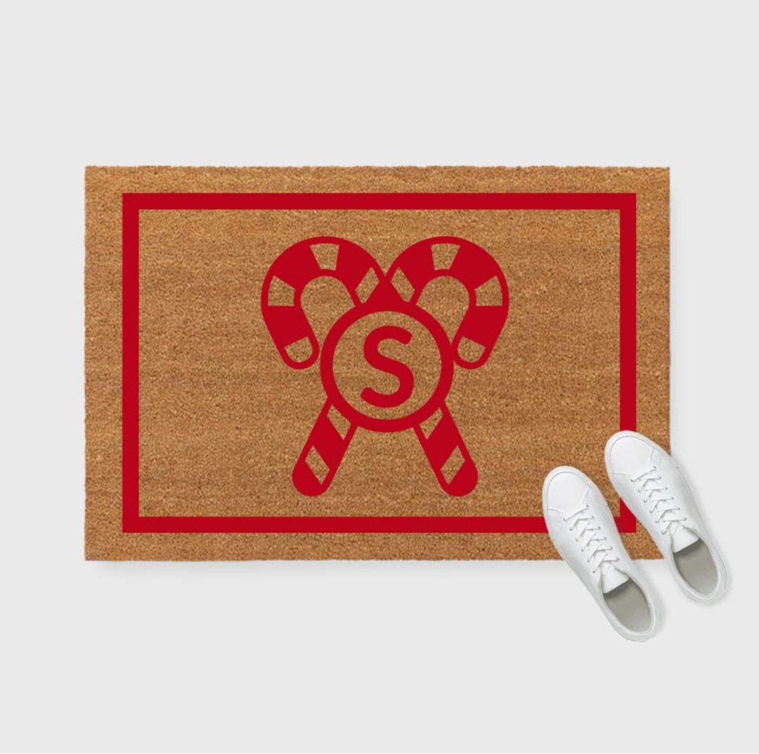 Candy Cane Doormat,candy Cane Monogram Doormat,peppermint Doormat ...