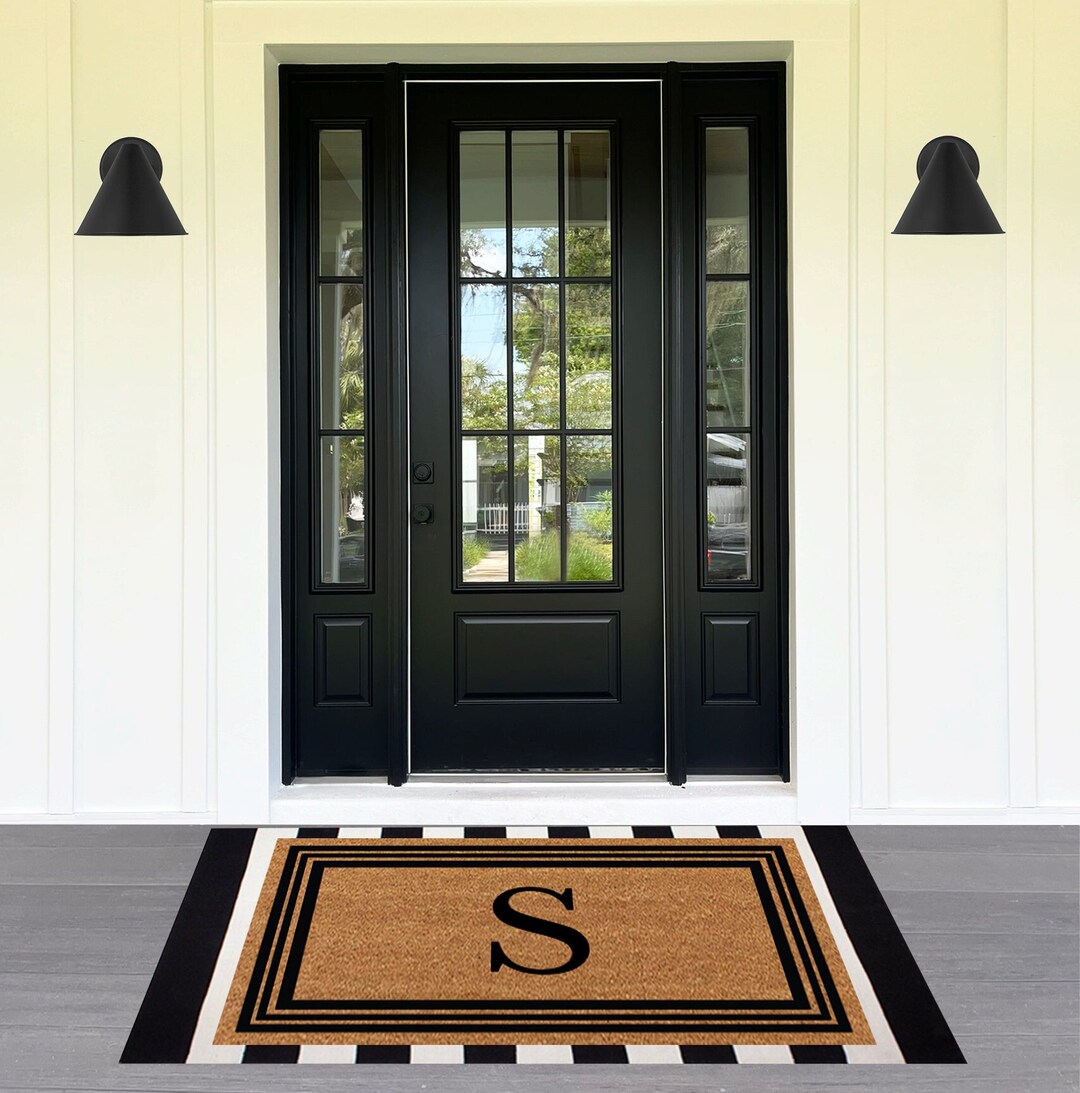 Monogrammed Coir Border Door Mat,monogram Border Personalized Doormat ...