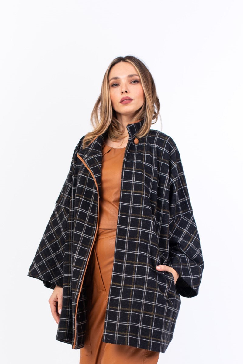 Faux Wool Oversized Jacket, Warm Winter Loose Outwear, Plaid Wide ...
