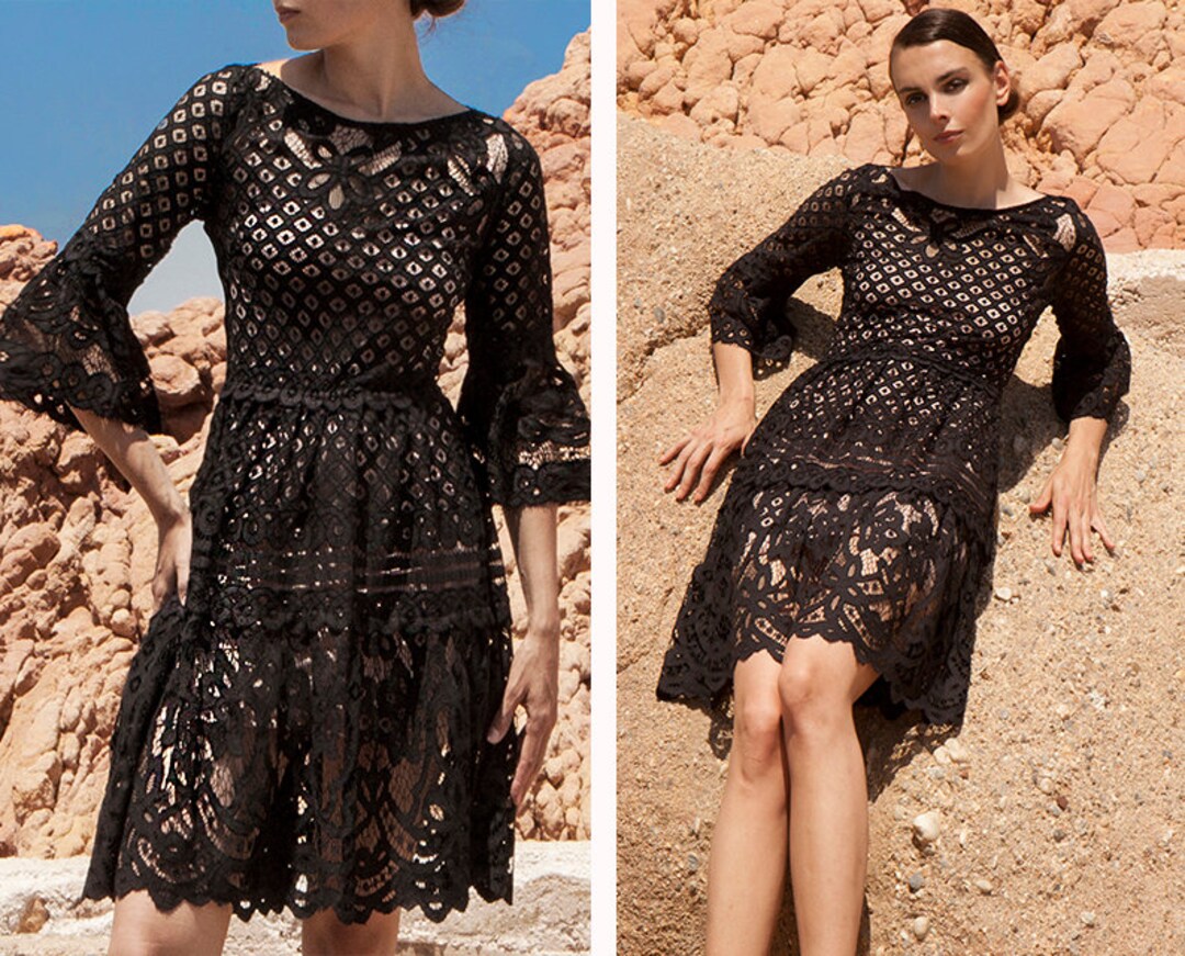 Greek Lace Dress Black Lace Summer Dress Macrame Lace Short - Etsy