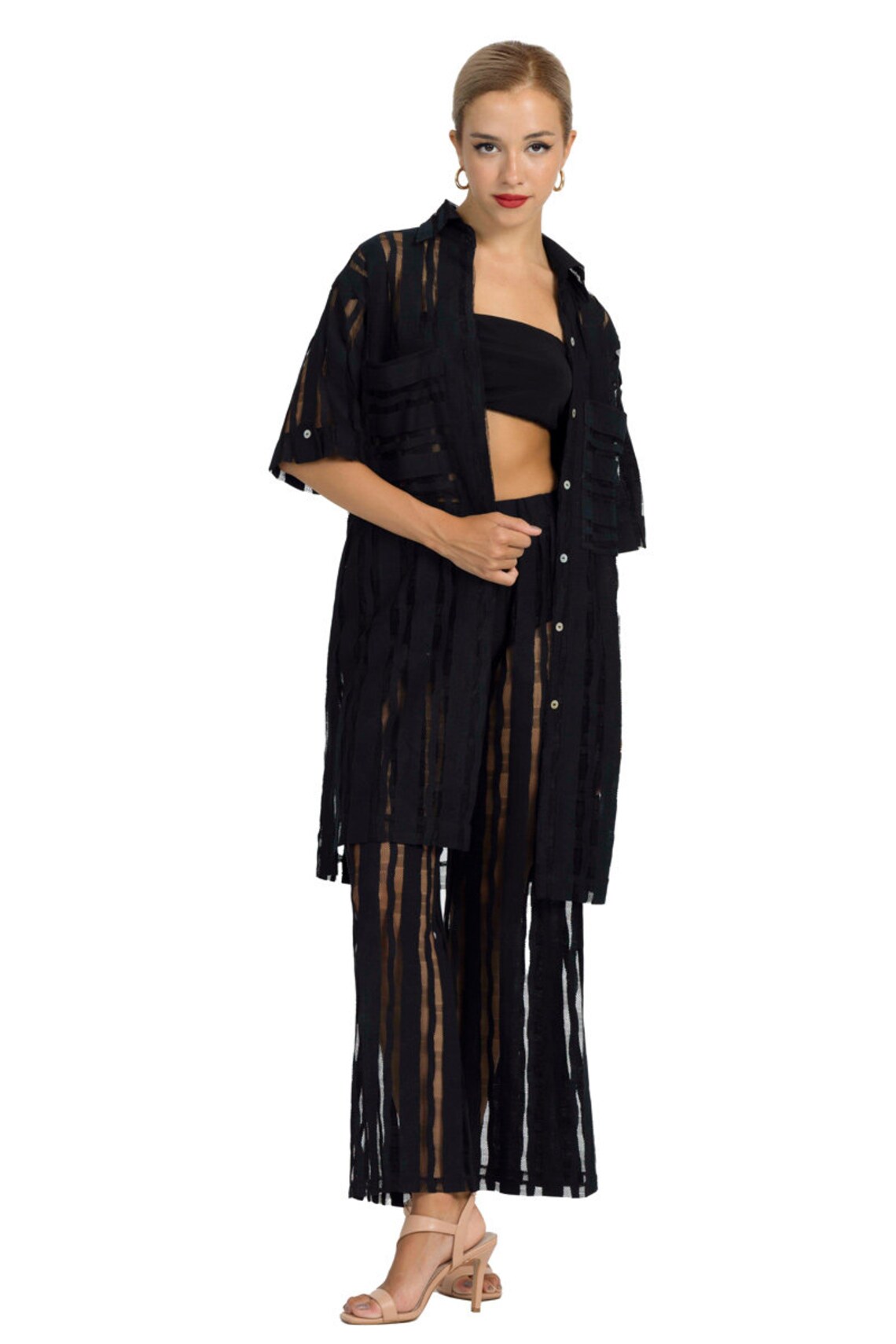 Black Sheer Shirtdress, See Through Beach Dress, Short Transparent ...