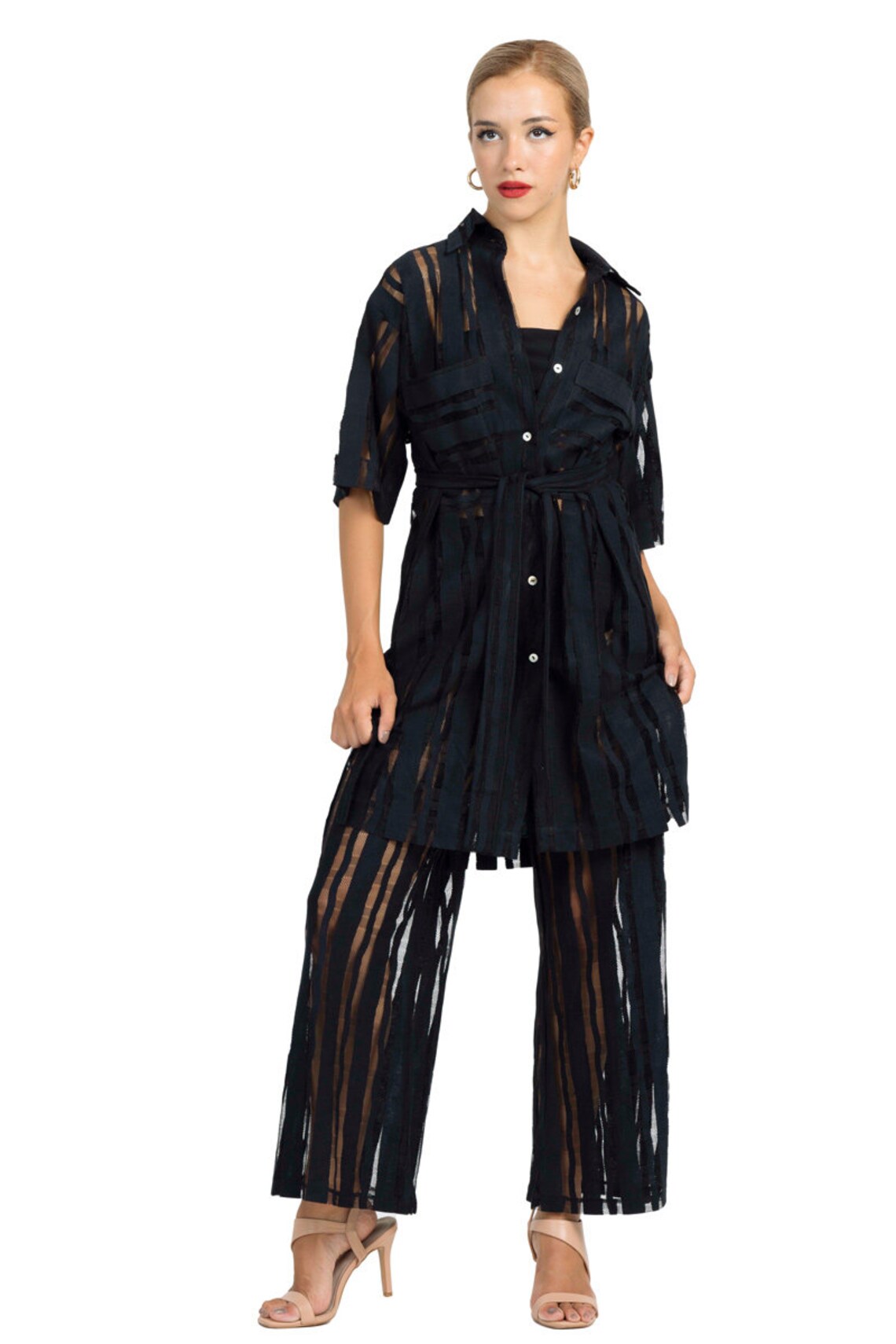 Black Sheer Shirtdress, See Through Beach Dress, Short Transparent ...