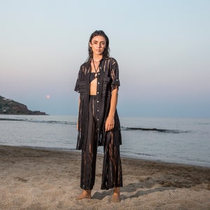 Black Sheer Shirtdress, See Through Beach Dress, Short Transparent ...