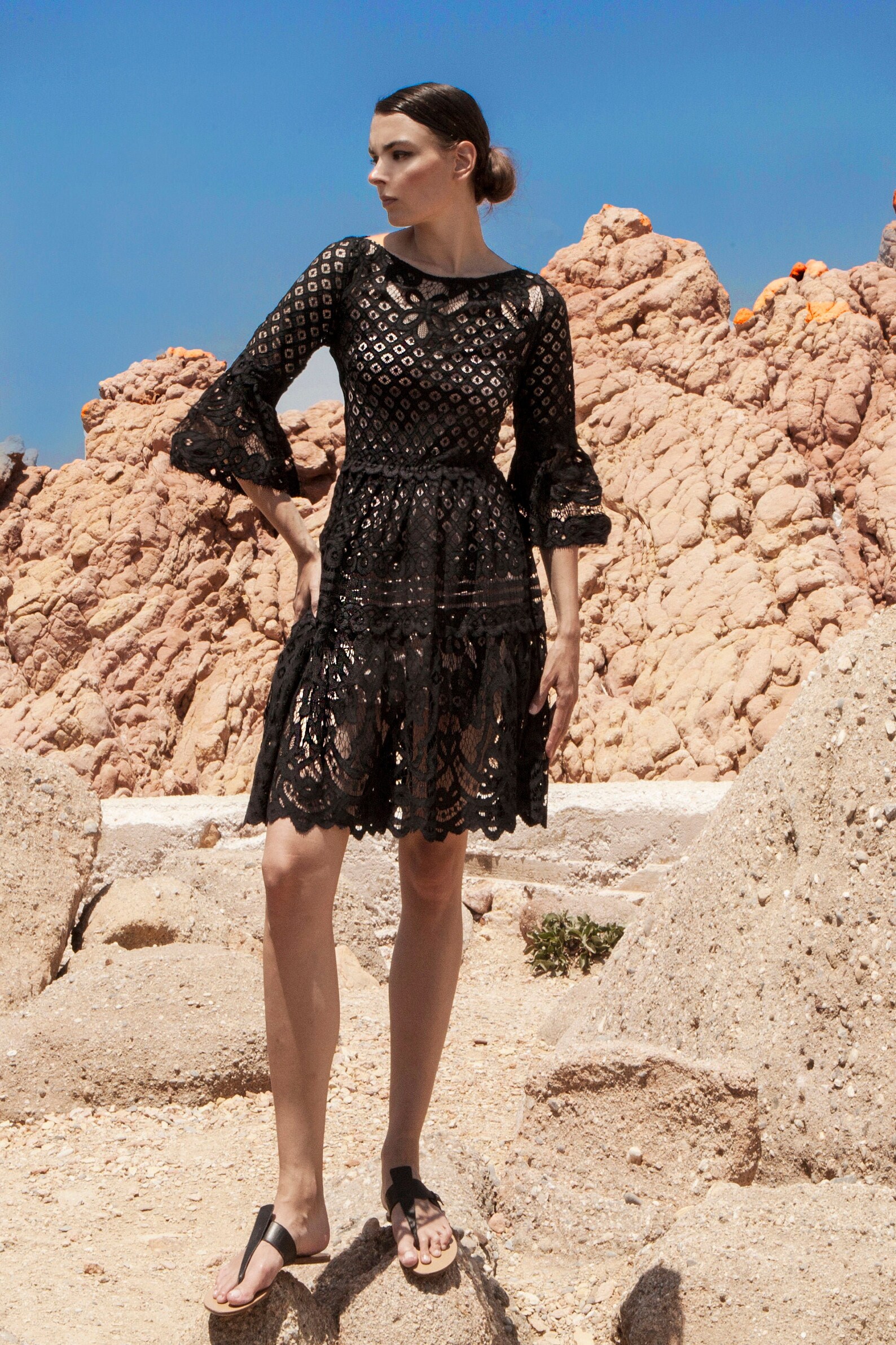 Greek Lace Dress, Black Lace Summer Dress, Macrame Lace Short Dress ...