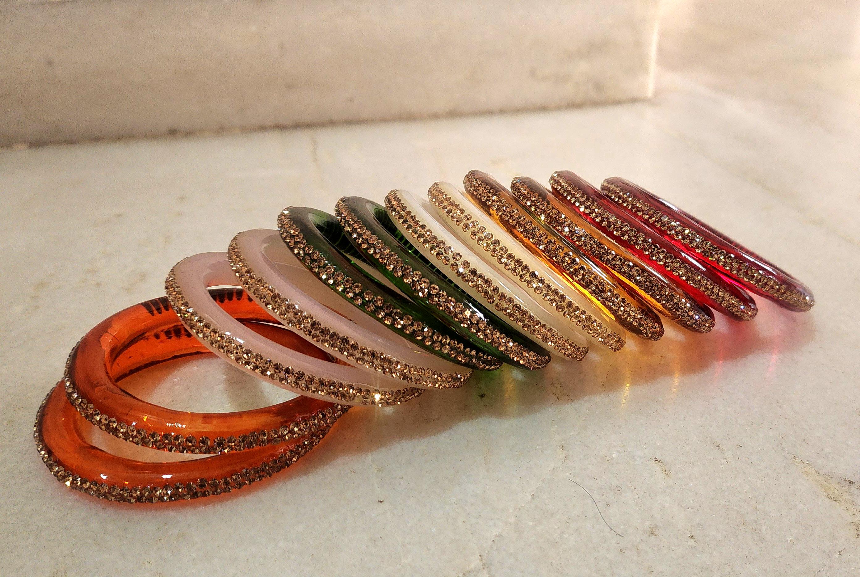 Gorgeous Glass Bangles/indian Wedding Glass Bangles With Stone Work ...