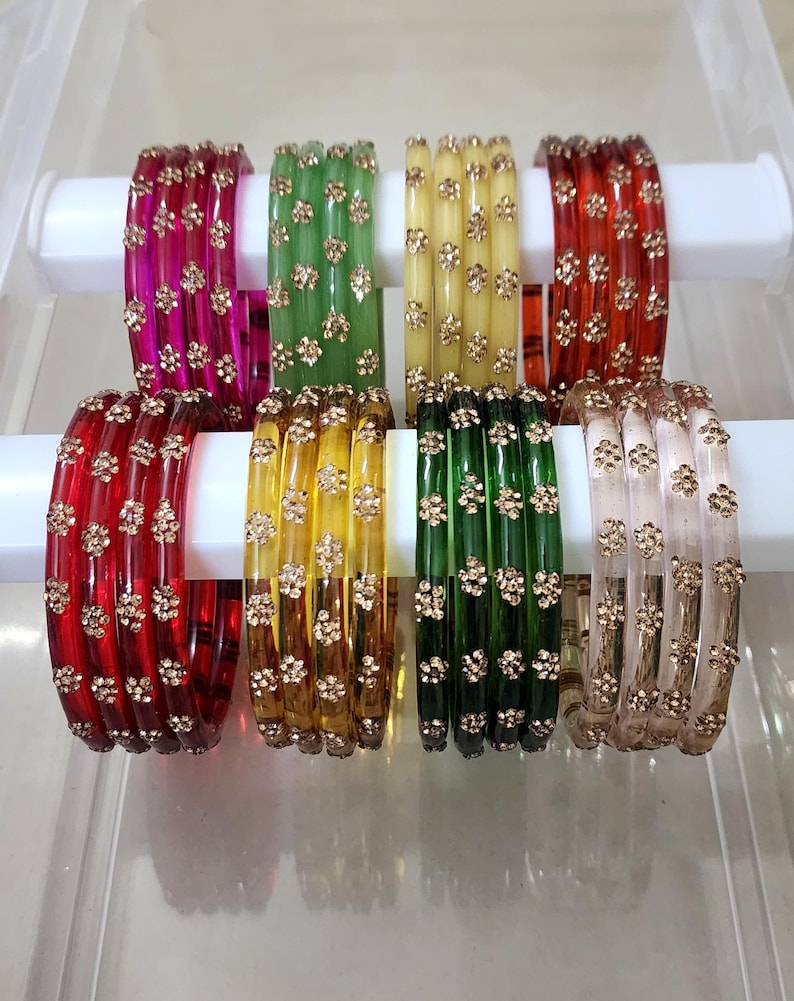 Gorgeous Glass Bangles/indian Wedding Glass Bangles With Stone Work ...