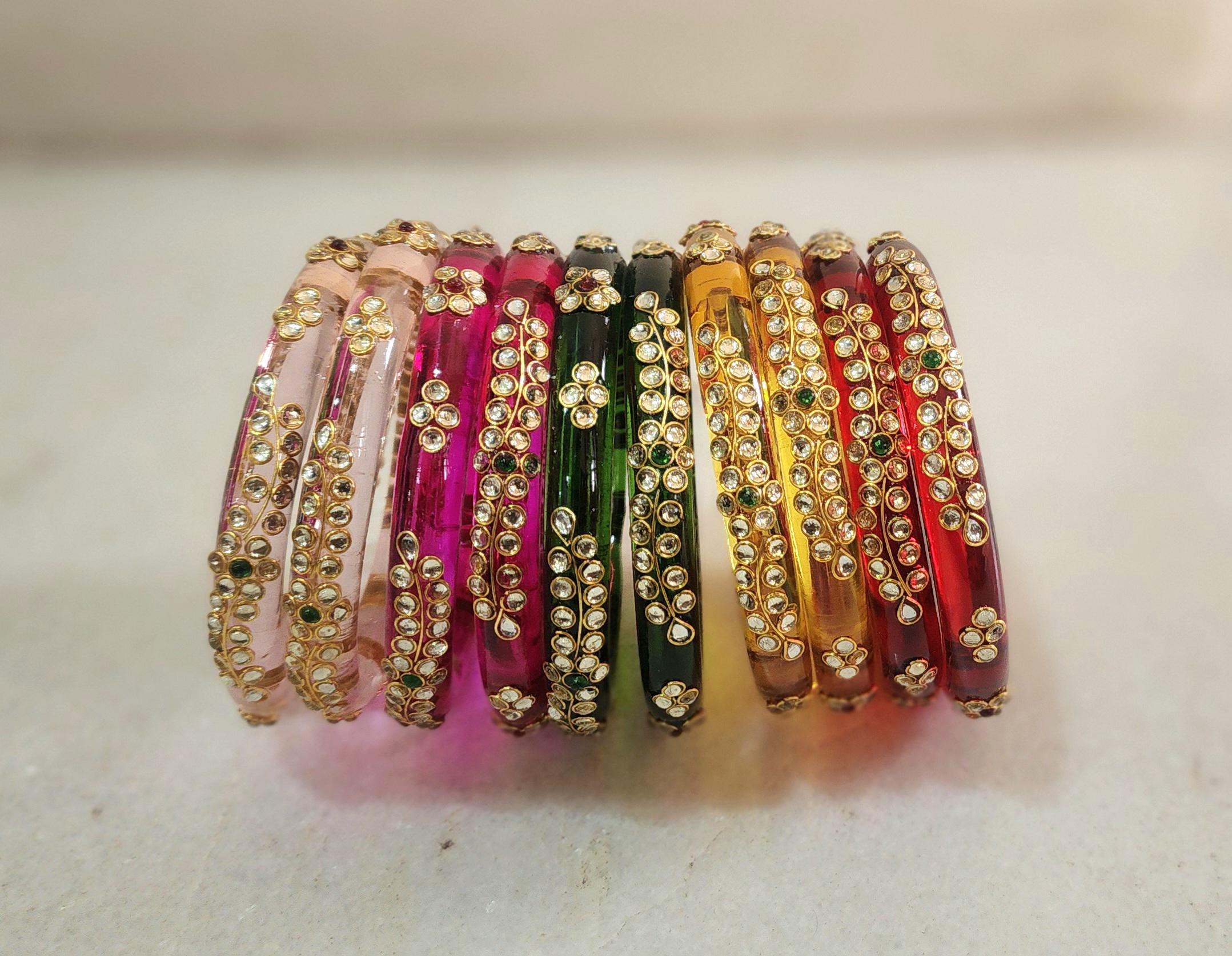 Gorgeous Glass Bangles/indian Wedding Glass Bangles With Stone Work ...