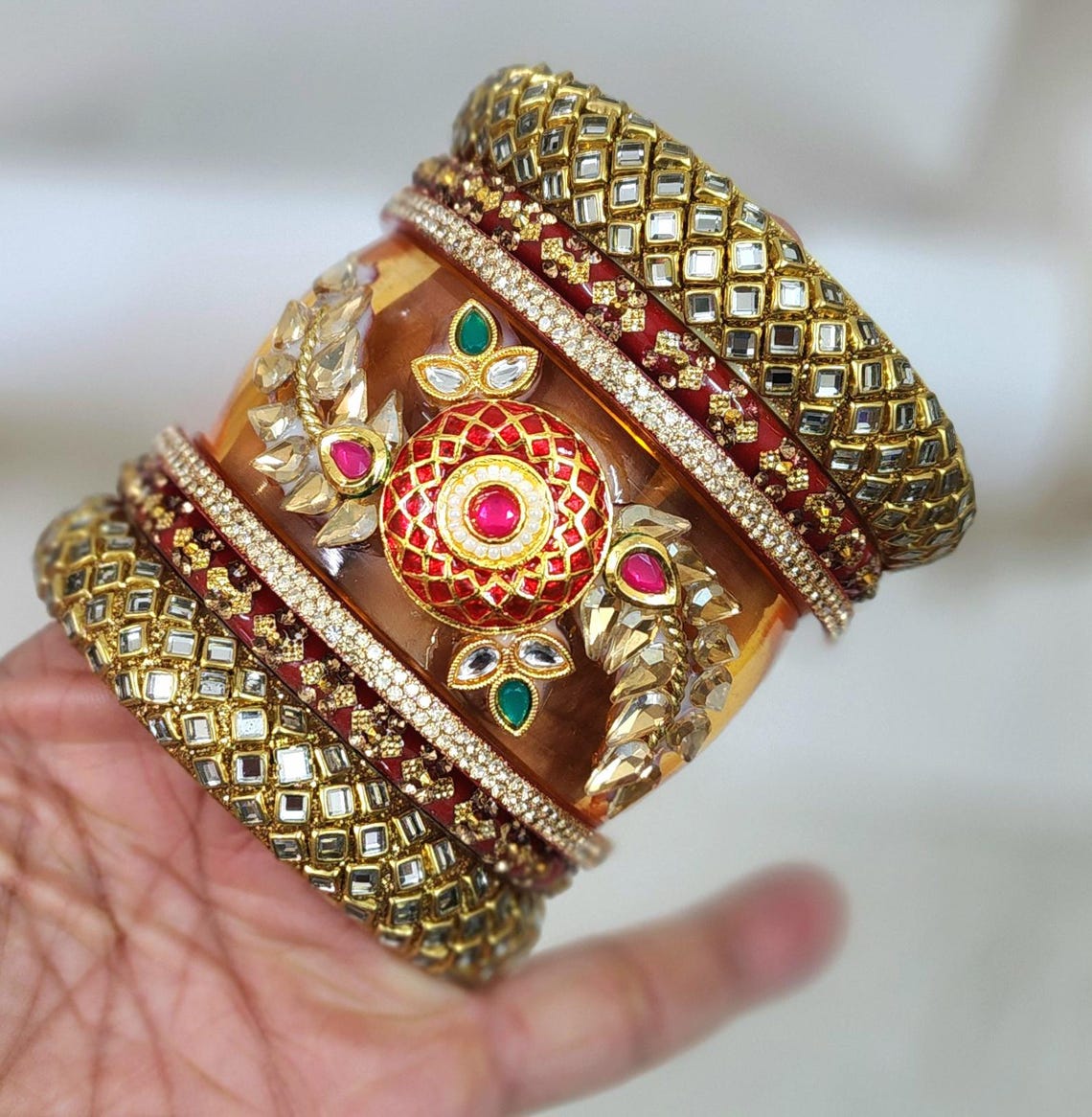 Gorgeous Broad Bangles Stack/indian Wedding Bangles With Kundan Stone ...