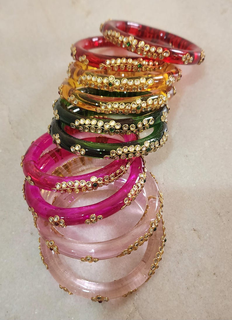 Gorgeous Glass Bangles/indian Wedding Glass Bangles With Stone Work ...