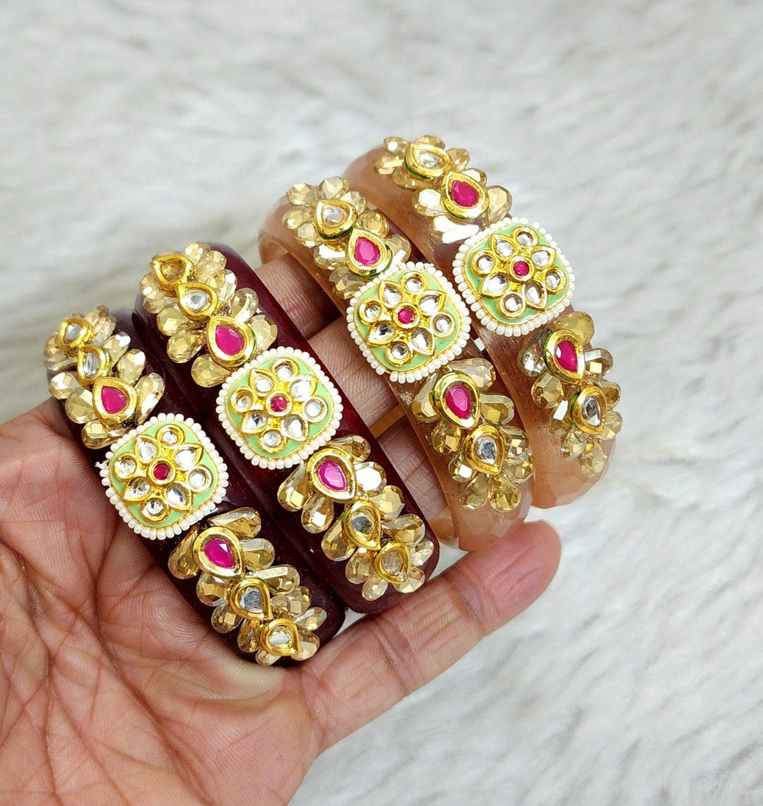 Glass Bangles/kundan Work Glass Bangles/crystal Bangles - Etsy
