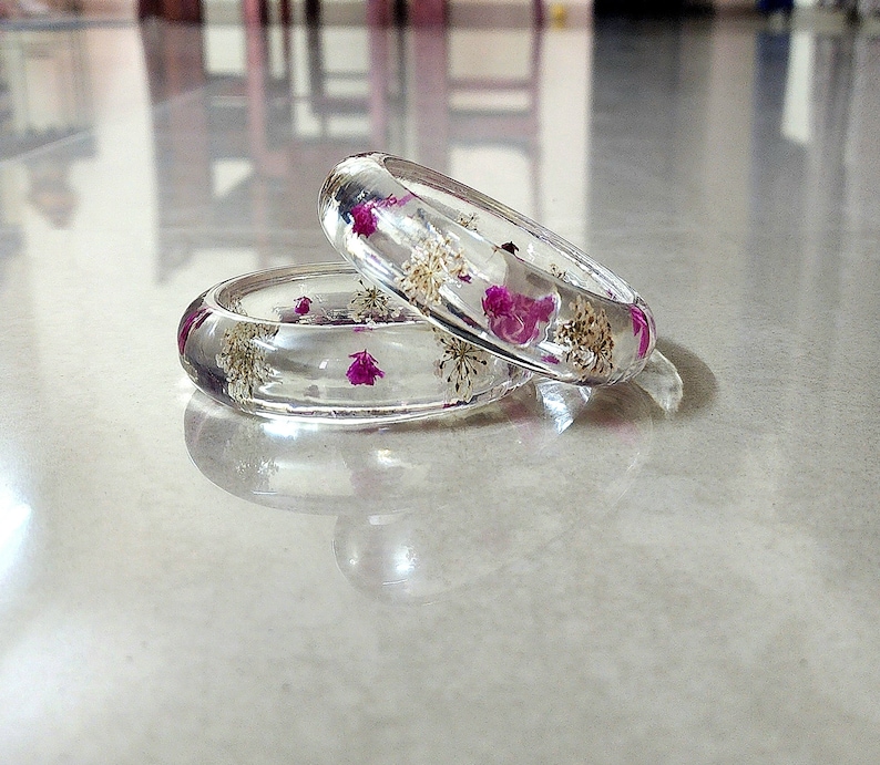 Pressed Flowers Bangle Bracelet - Real Wildflowers Resin Bracelet ...
