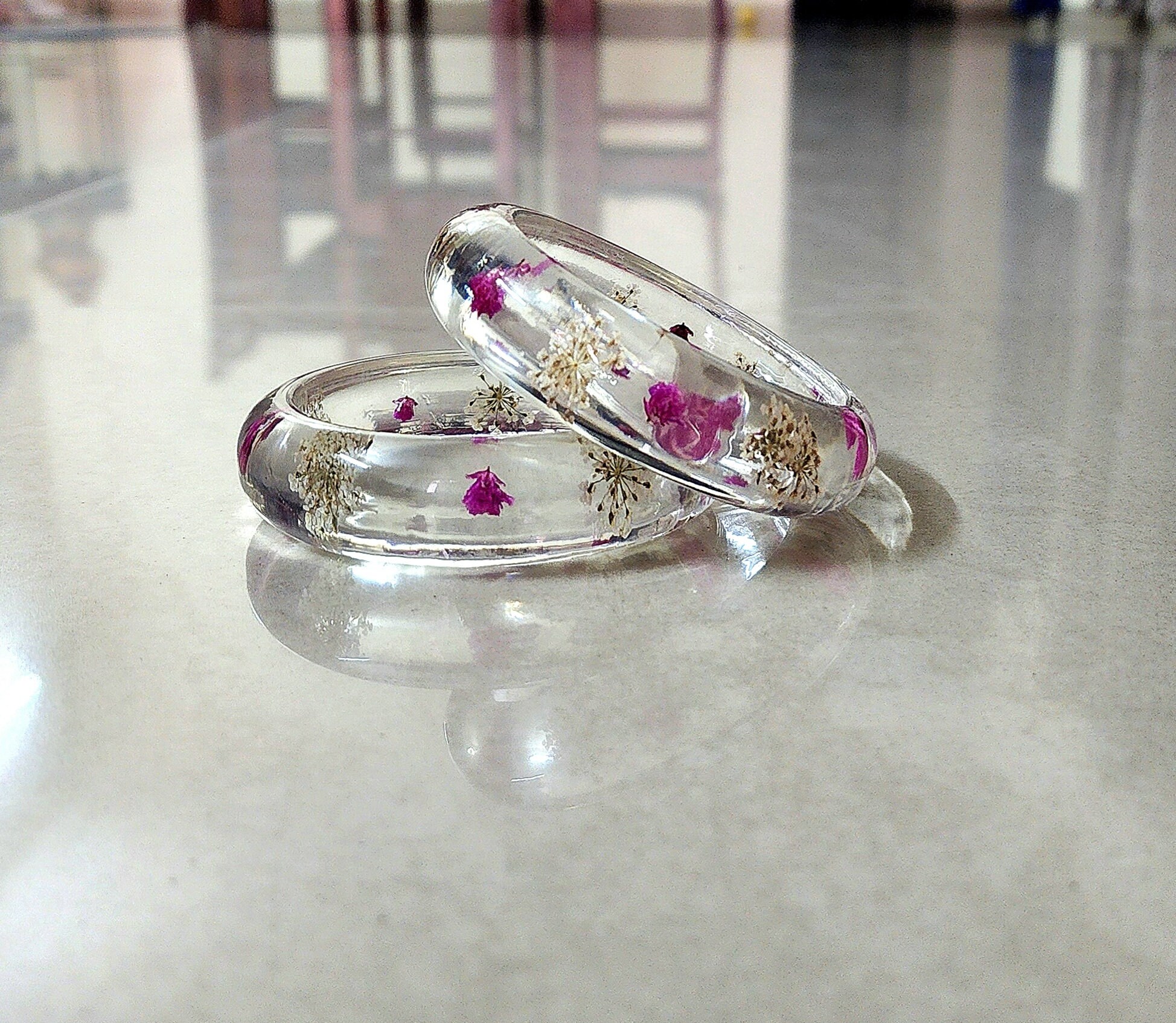 Pressed Flowers Bangle Bracelet - Real Wildflowers Resin Bracelet ...