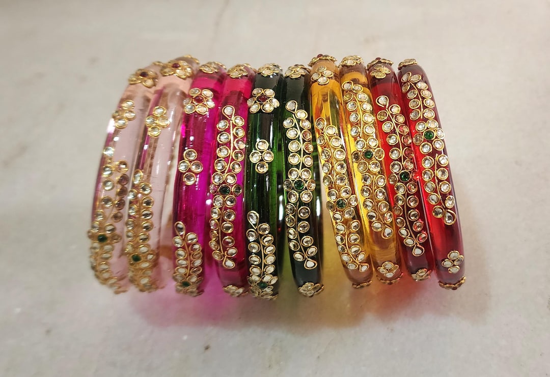 Gorgeous Glass Bangles/indian Wedding Glass Bangles With Stone Work ...
