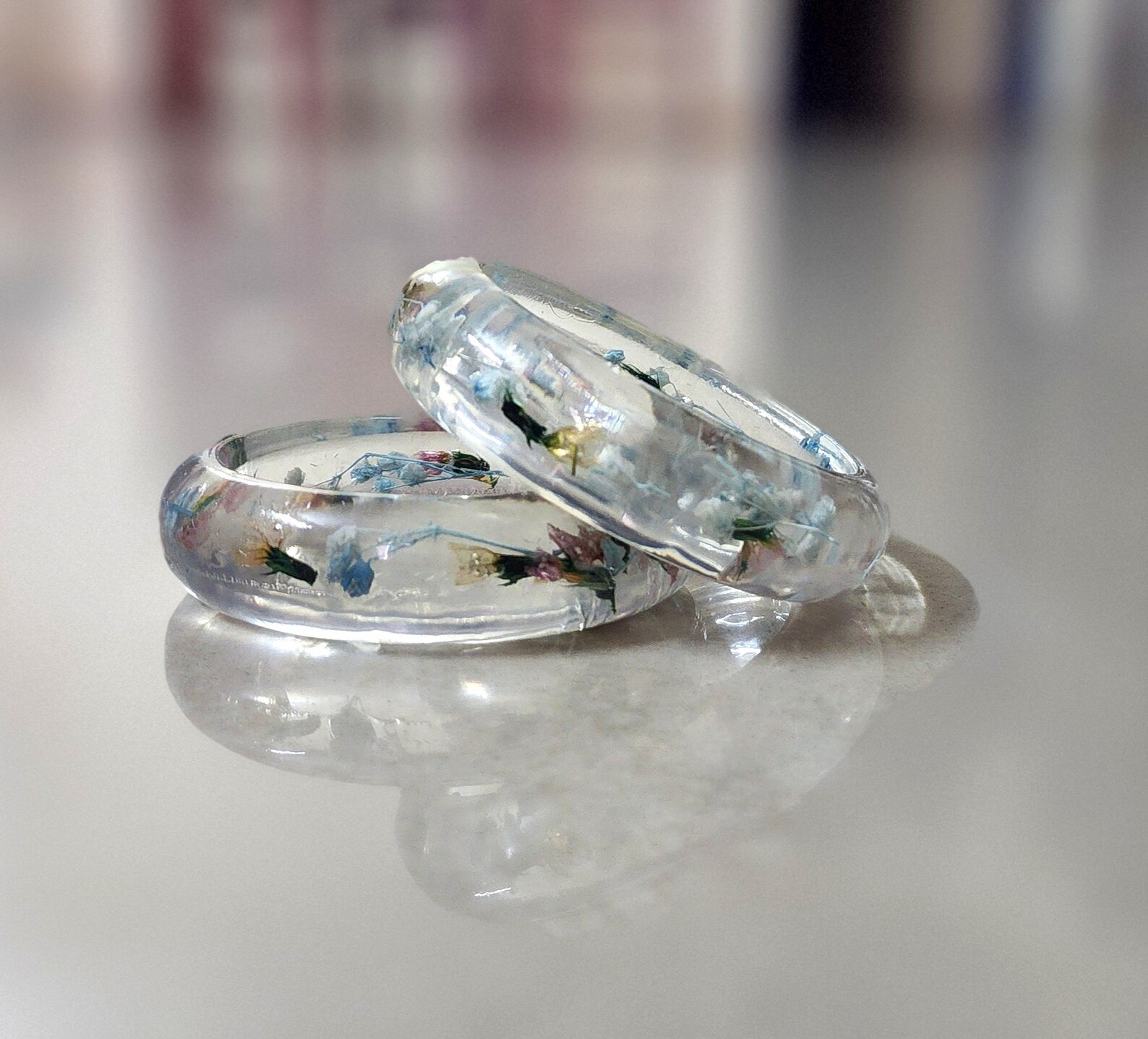 Pressed Flowers Bangle Bracelet - Real Wildflowers Resin Bracelet ...