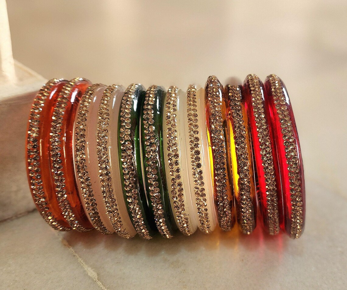 Gorgeous Glass Bangles/indian Wedding Glass Bangles With Stone Work ...