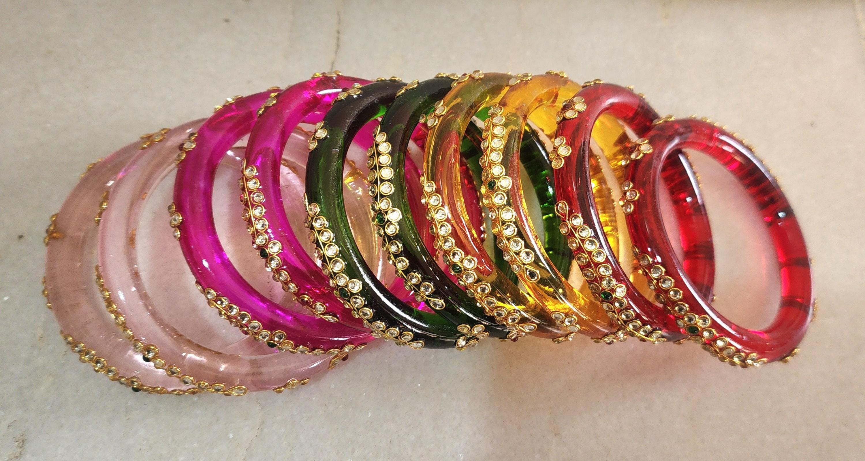 Gorgeous Glass Bangles/indian Wedding Glass Bangles With Stone Work ...