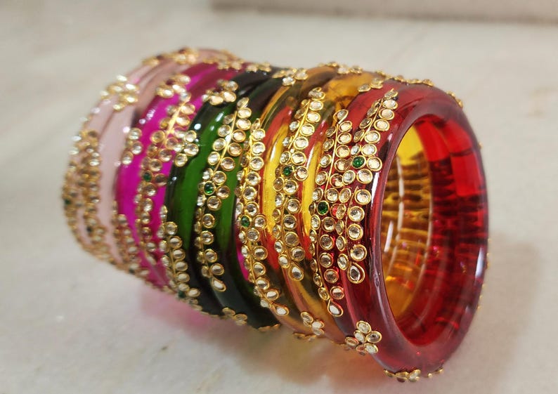 Gorgeous Glass Bangles/indian Wedding Glass Bangles With Stone Work ...