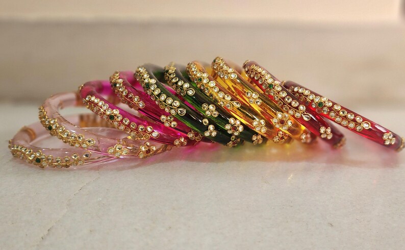 Gorgeous Glass Bangles/indian Wedding Glass Bangles With Stone Work ...