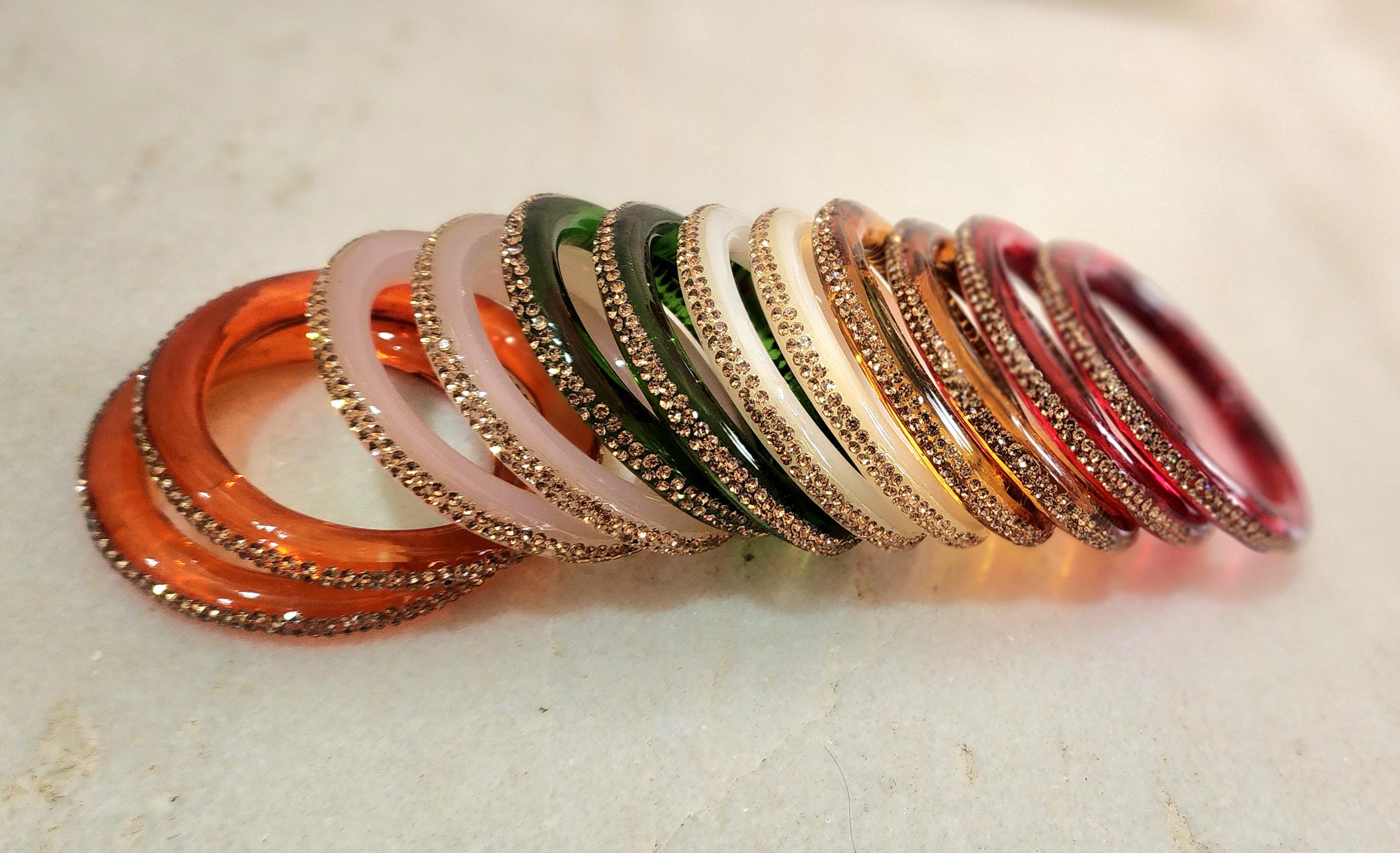 Gorgeous Glass Bangles/indian Wedding Glass Bangles With Stone Work ...