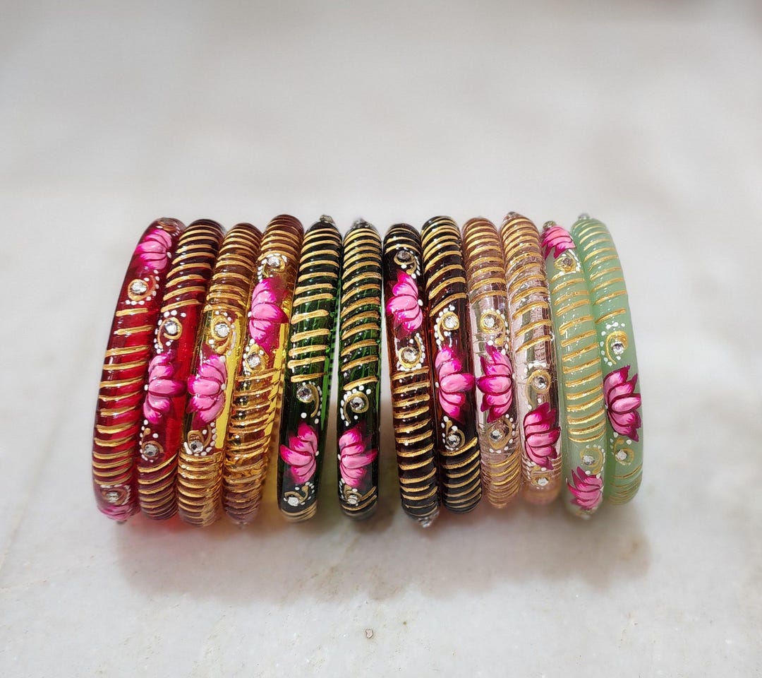 Gorgeous Glass Bangles/indian Wedding Glass Bangles With Hand Painting ...