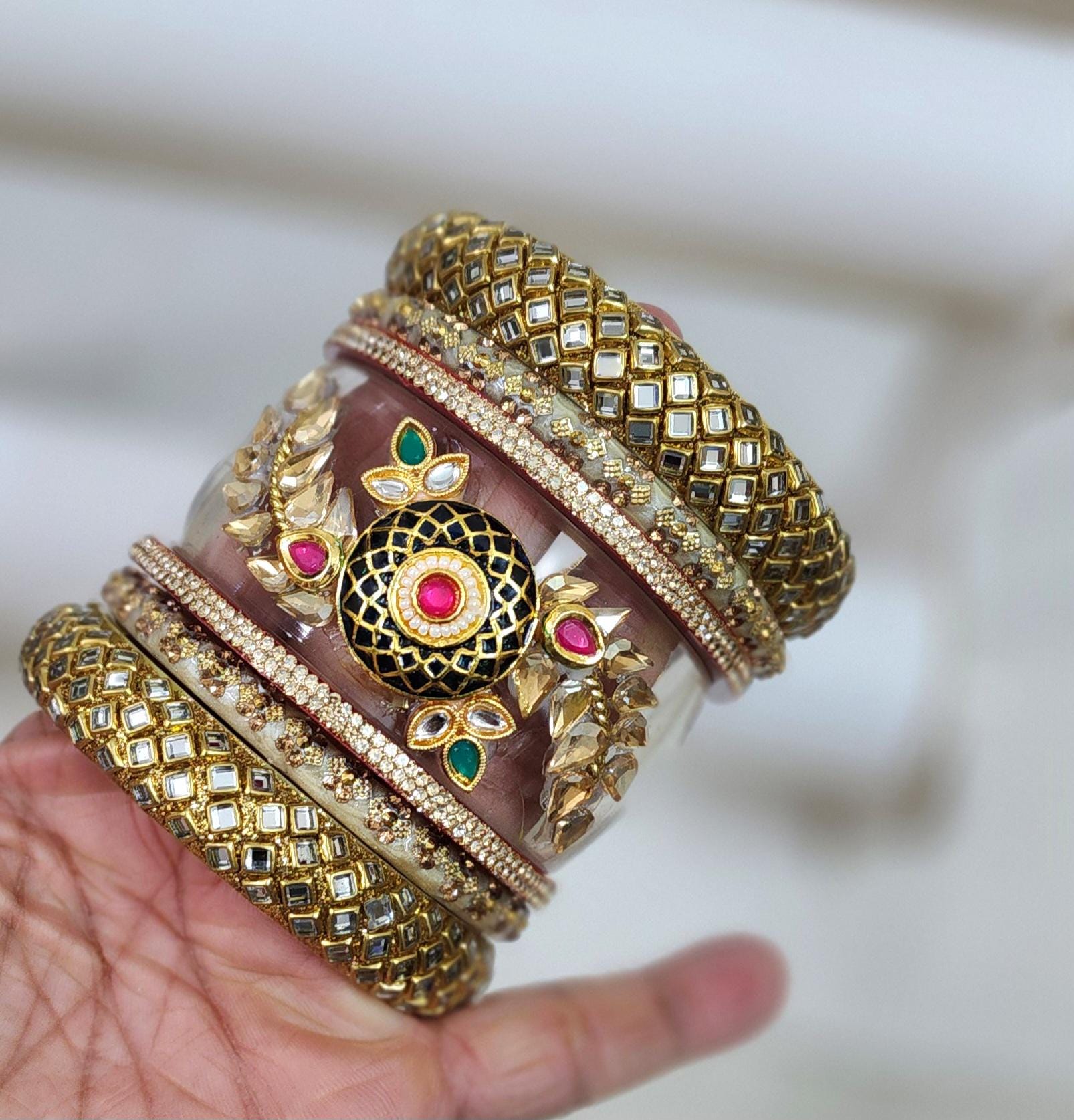Gorgeous Broad Bangles Stack/indian Wedding Bangles With Kundan Stone ...