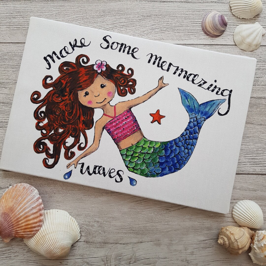 Mermaid Wooden Block Wall Art - Mermaid Block Picture - Block Wall ...