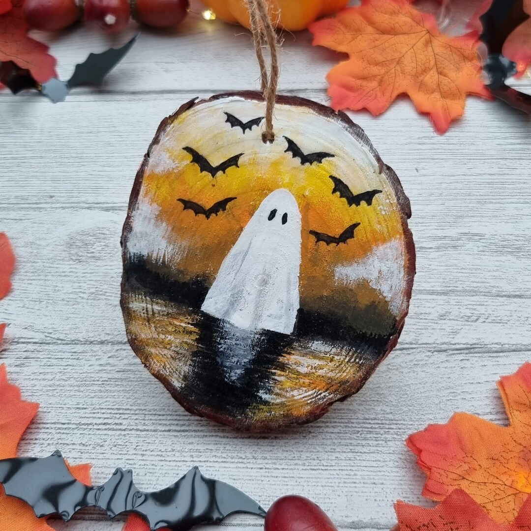 Lake Ghost Log Slice - Autumn Wood Slice Hanging Decoration - Spooky ...