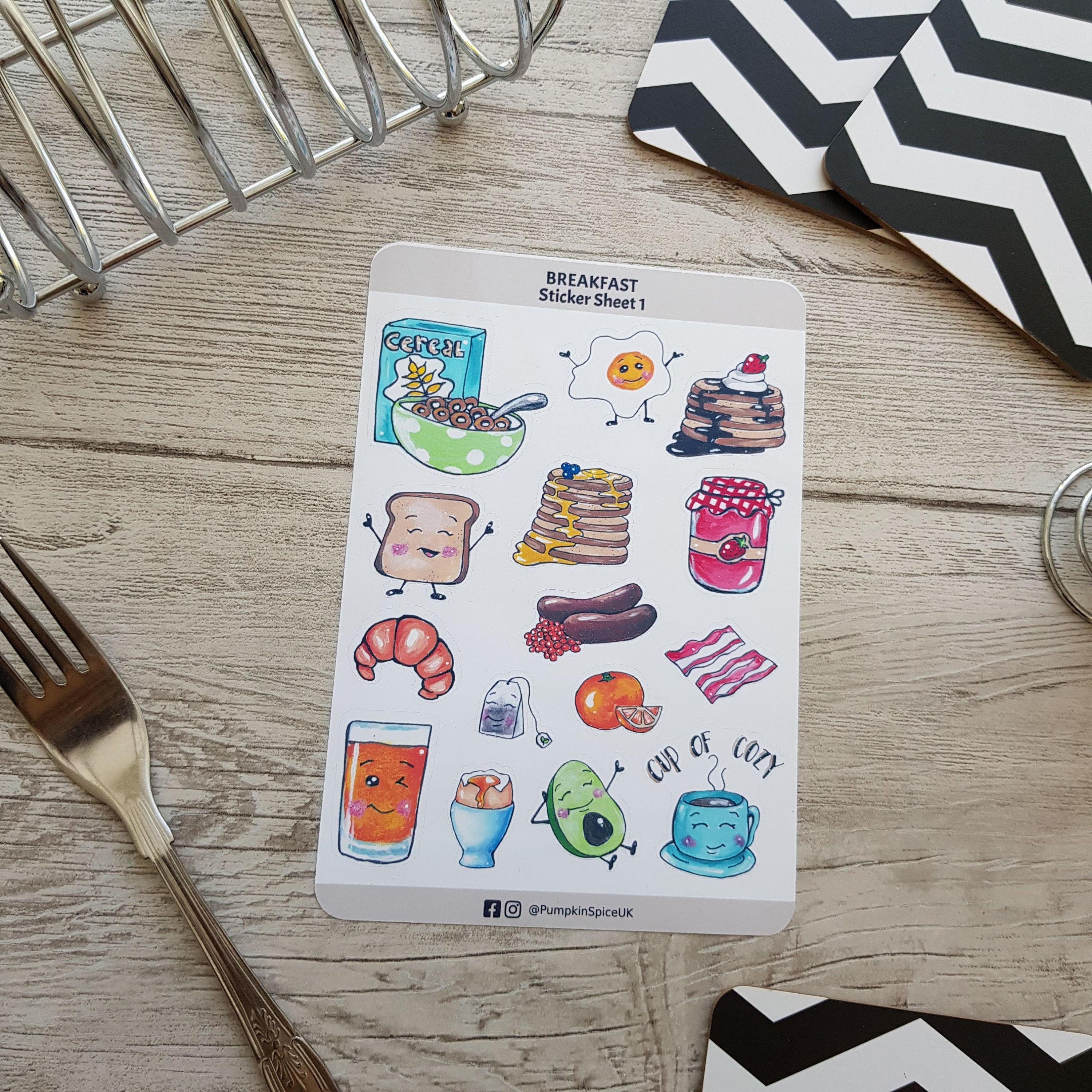 Breakfast Sticker Sheet 15 Kawaii Breakfast Stickers Vinyl Notepad ...
