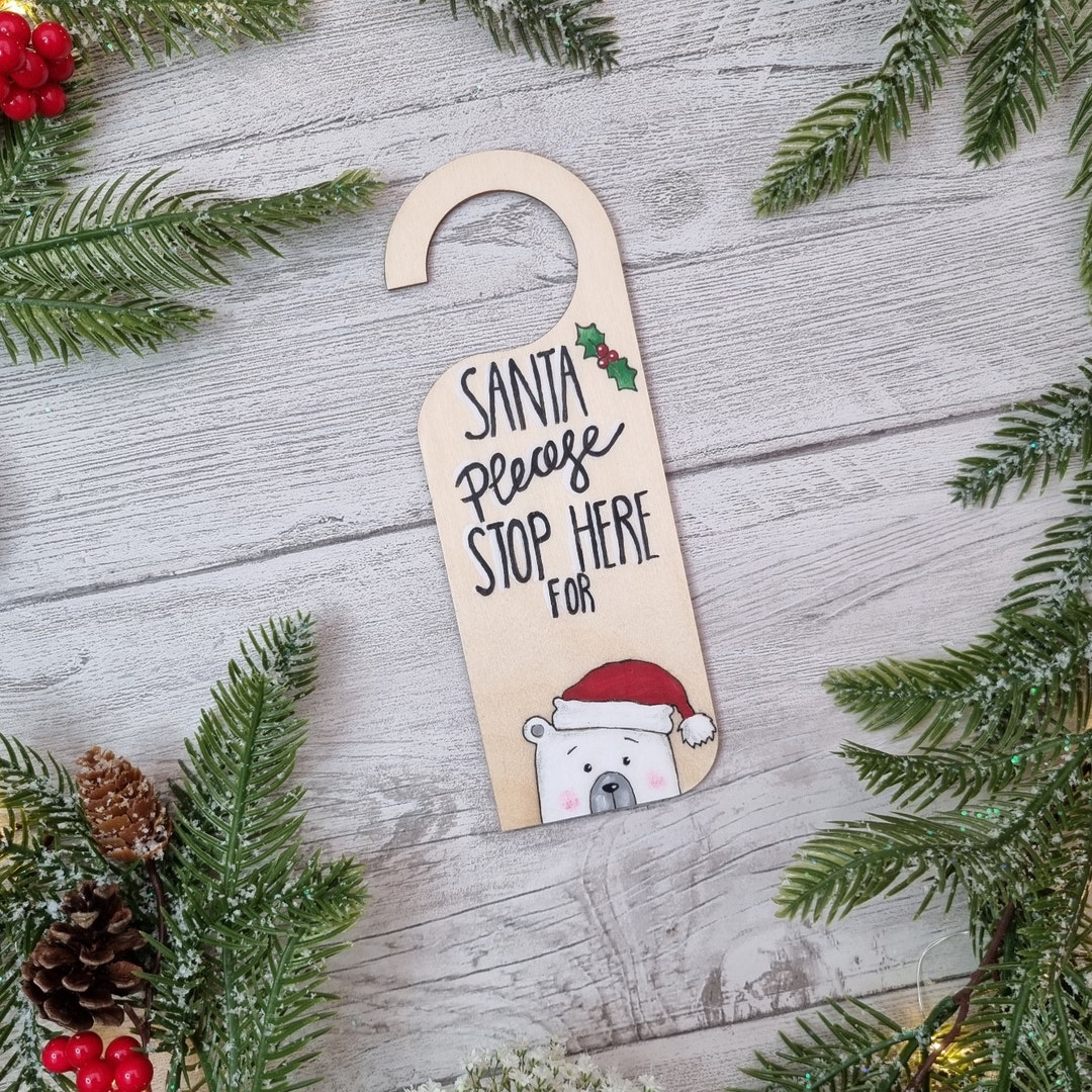 Santa Stop Here Personalised Wooden Door Hanger Christmas Door Hanger ...