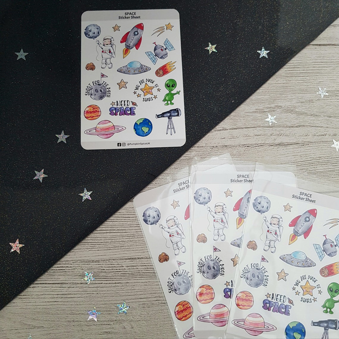 Space Sticker Sheet - 17 Cool Space Stickers - Notepad Stickers - Diary ...