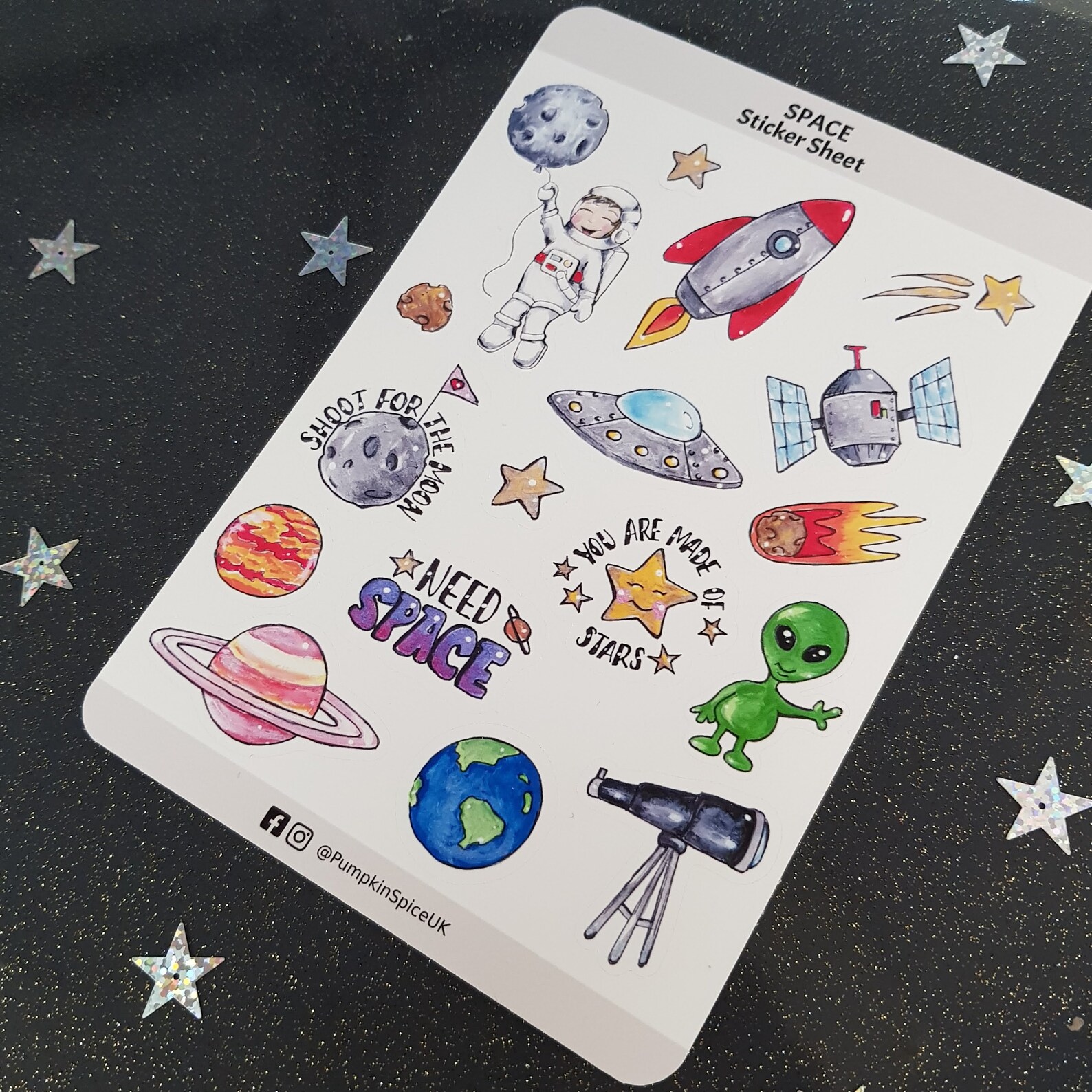 Space Sticker Sheet - 17 Cool Space Stickers - Notepad Stickers - Diary ...
