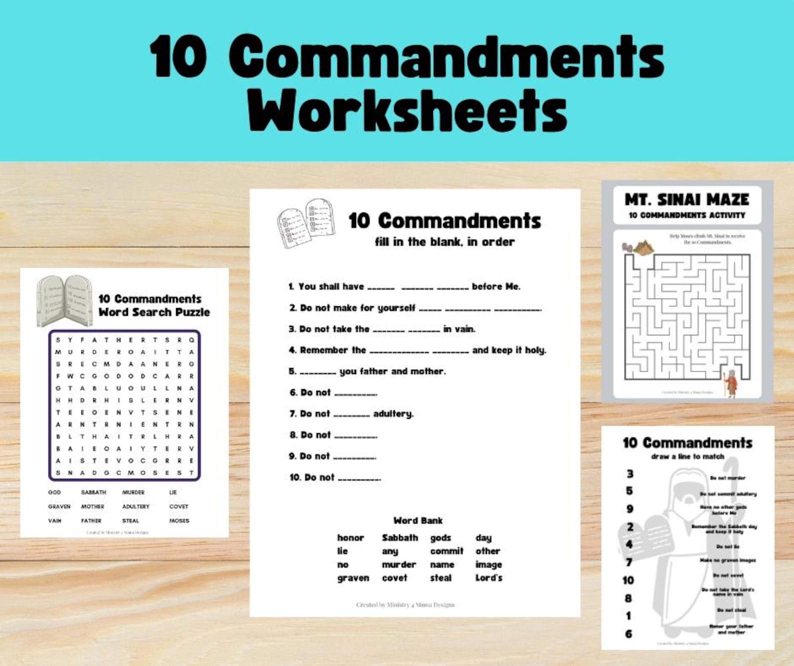10 Commandments Activities and Worksheets, Printable Bible Lesson ...