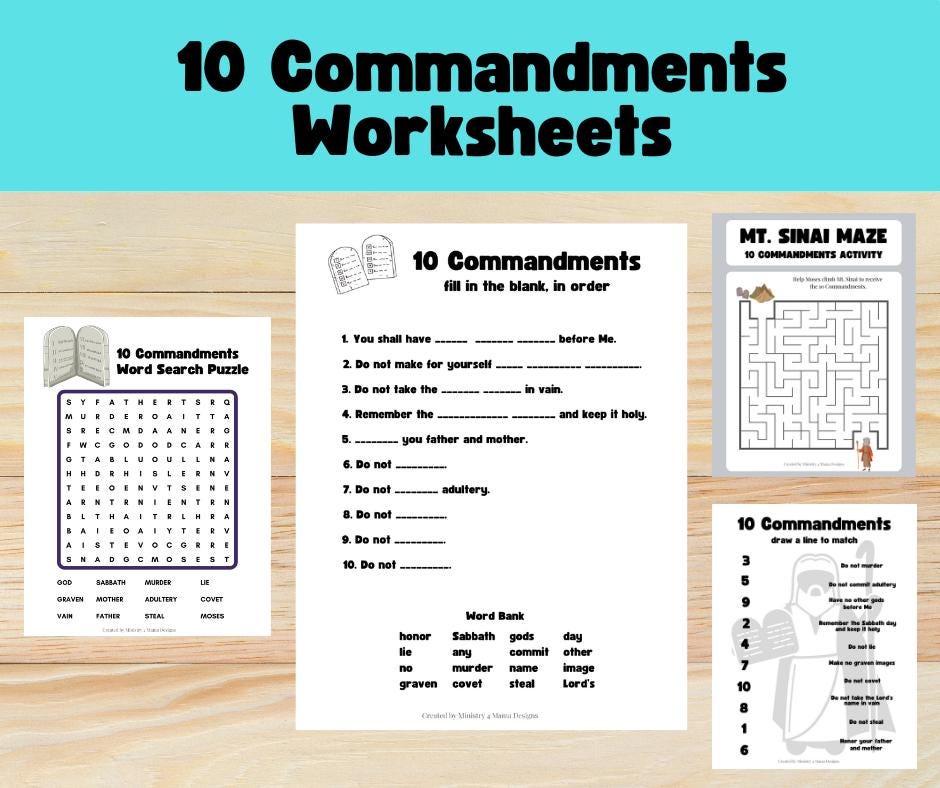 10 Commandments Activities and Worksheets, Printable Bible Lesson ...