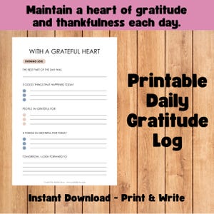 Printable Christian Gratitude Log - Daily Thankfulness Journal for ...