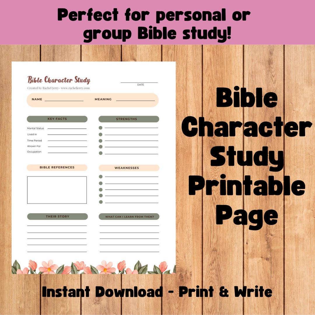 Printable Bible Character Study Page - 8.5x11 Bible Study Worksheet for ...