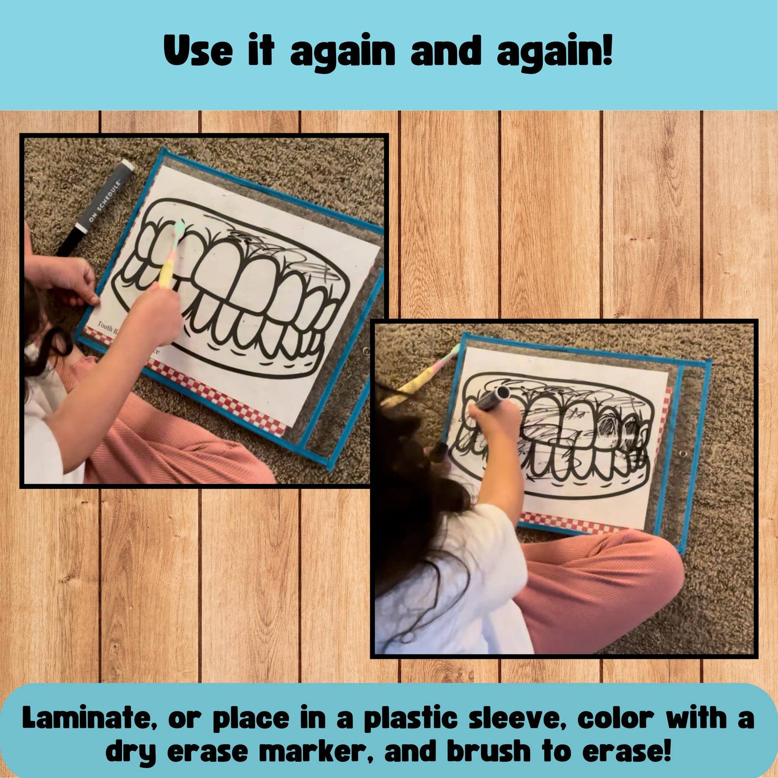 Printable Tooth Brushing Practice Sheet - Reusable Kids Dental Hygiene ...
