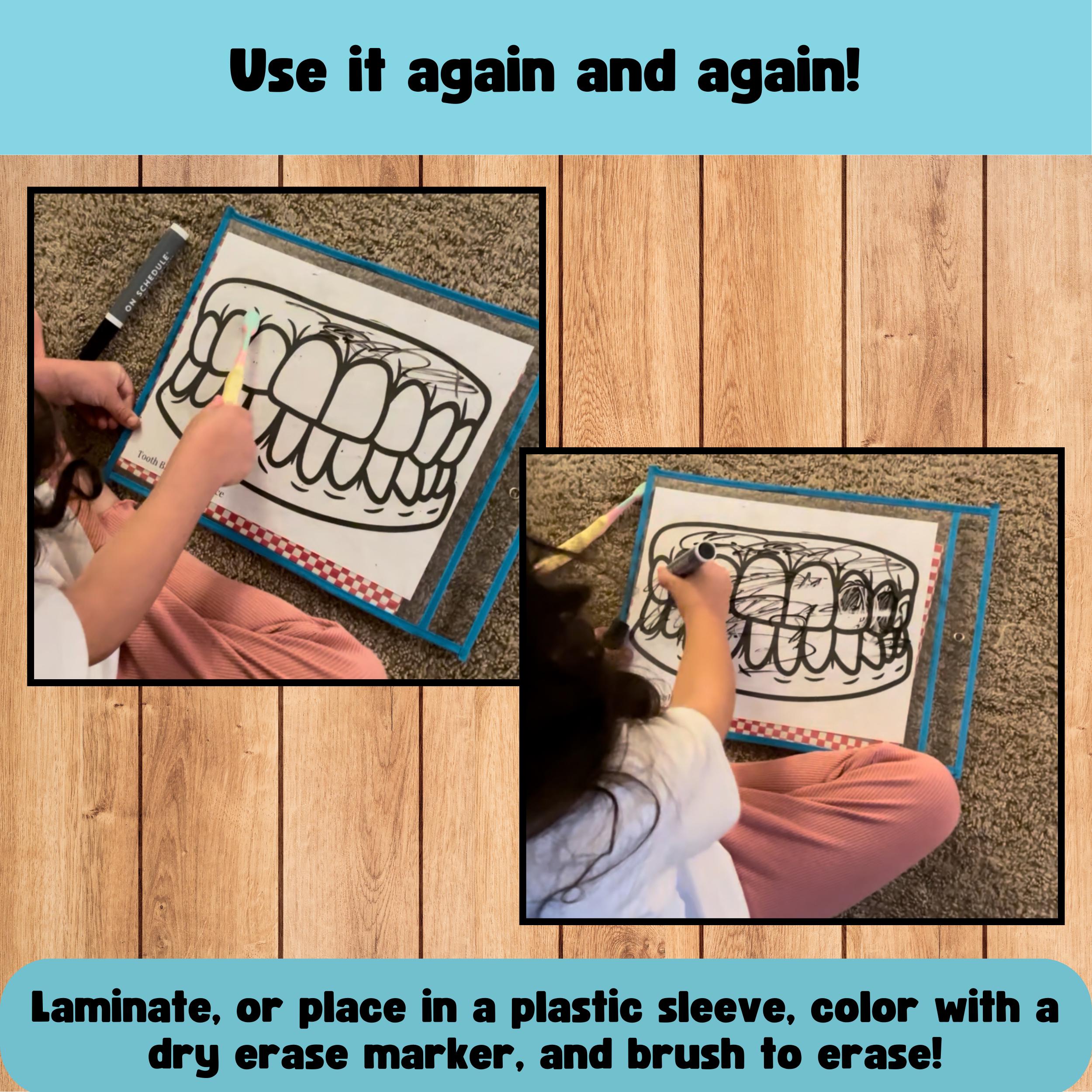 Printable Tooth Brushing Practice Sheet - Reusable Kids Dental Hygiene ...