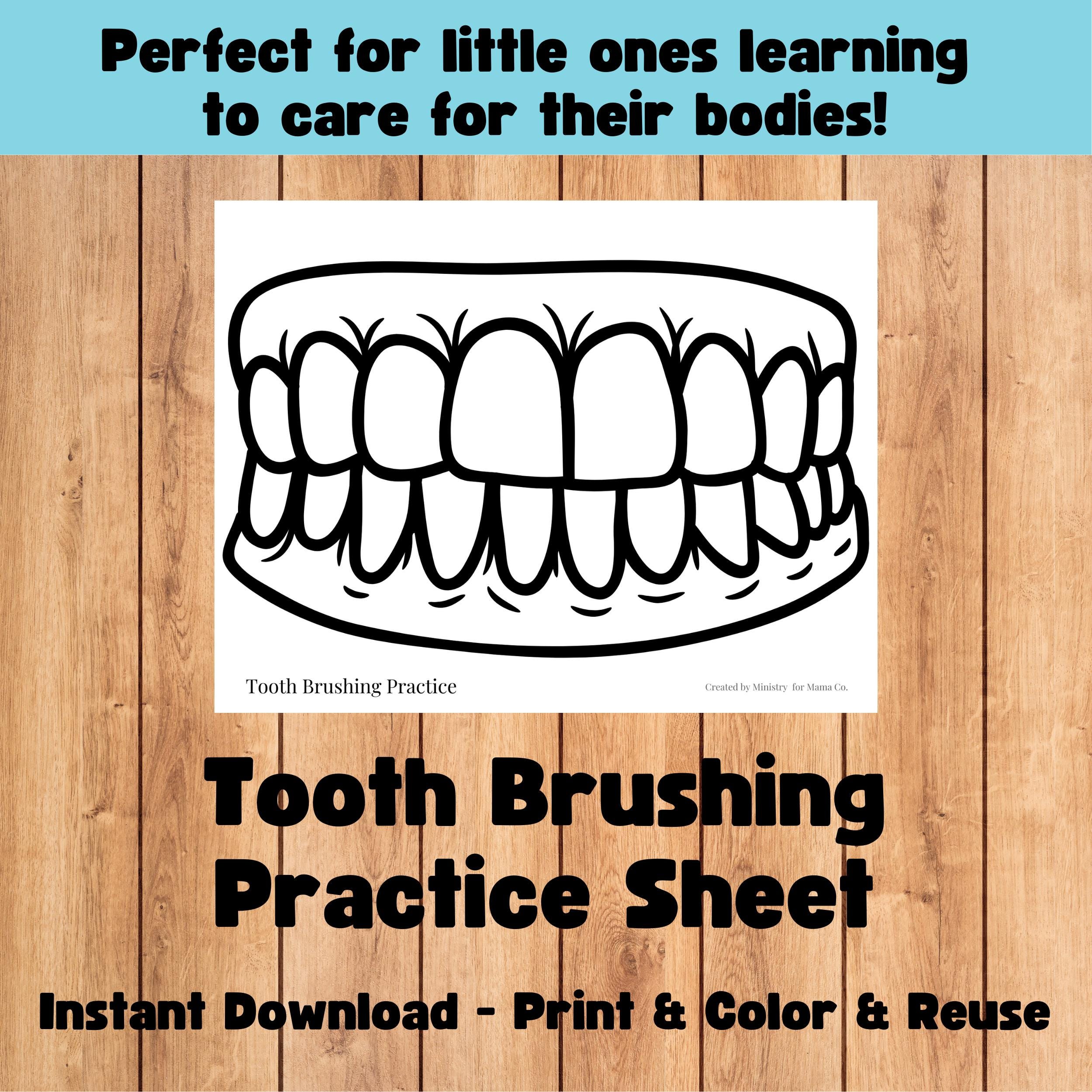 Printable Tooth Brushing Practice Sheet - Reusable Kids Dental Hygiene ...