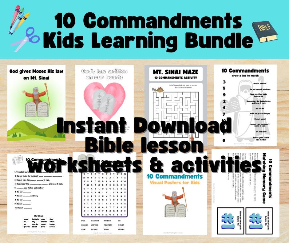 10 Commandments Activities and Worksheets, Printable Bible Lesson ...