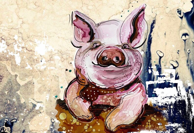 Smug Pig Print of Original Alcohol Ink Painting - Etsy