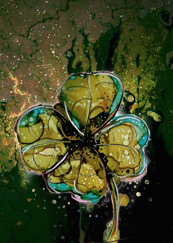 Mysterious Clover Print of Original Alcohol Ink Painting | Etsy