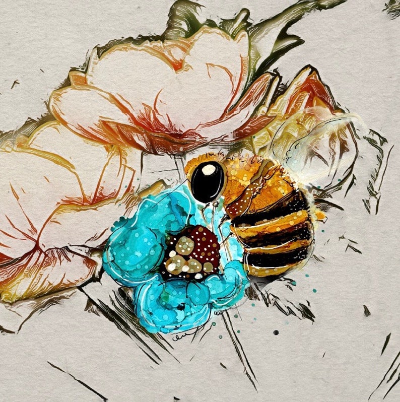 Working Bee Print of Original Alcohol Ink Painting - Etsy