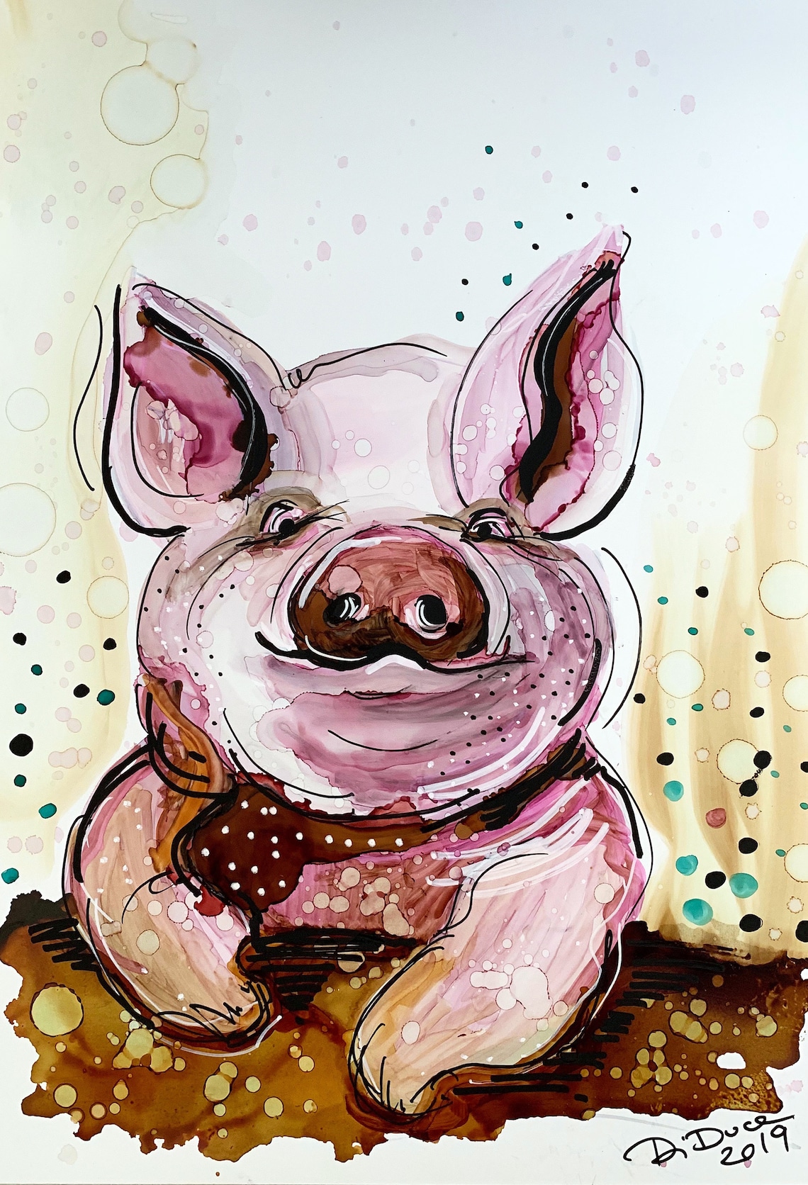 Smug Pig Alcohol Ink Painting on Yupo Paper - Etsy
